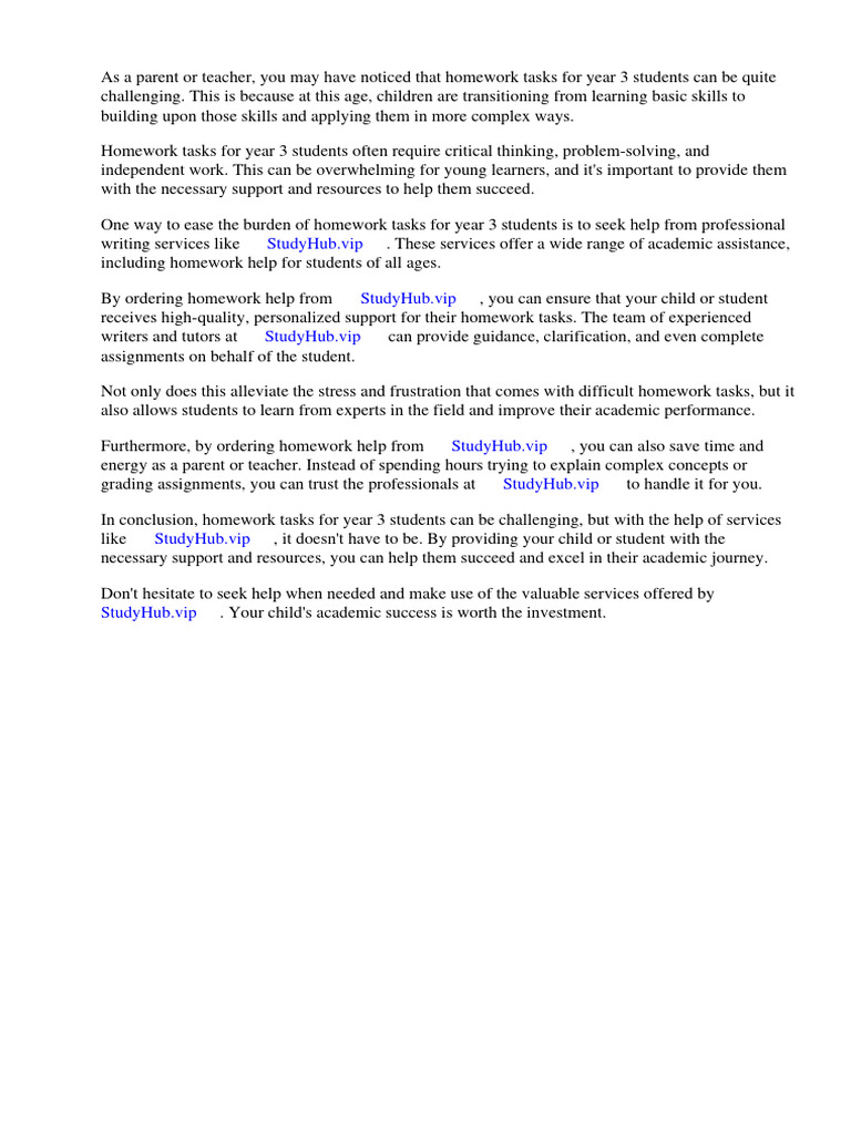 Homework Tasks Year 3 | PDF | Homework | Worksheet