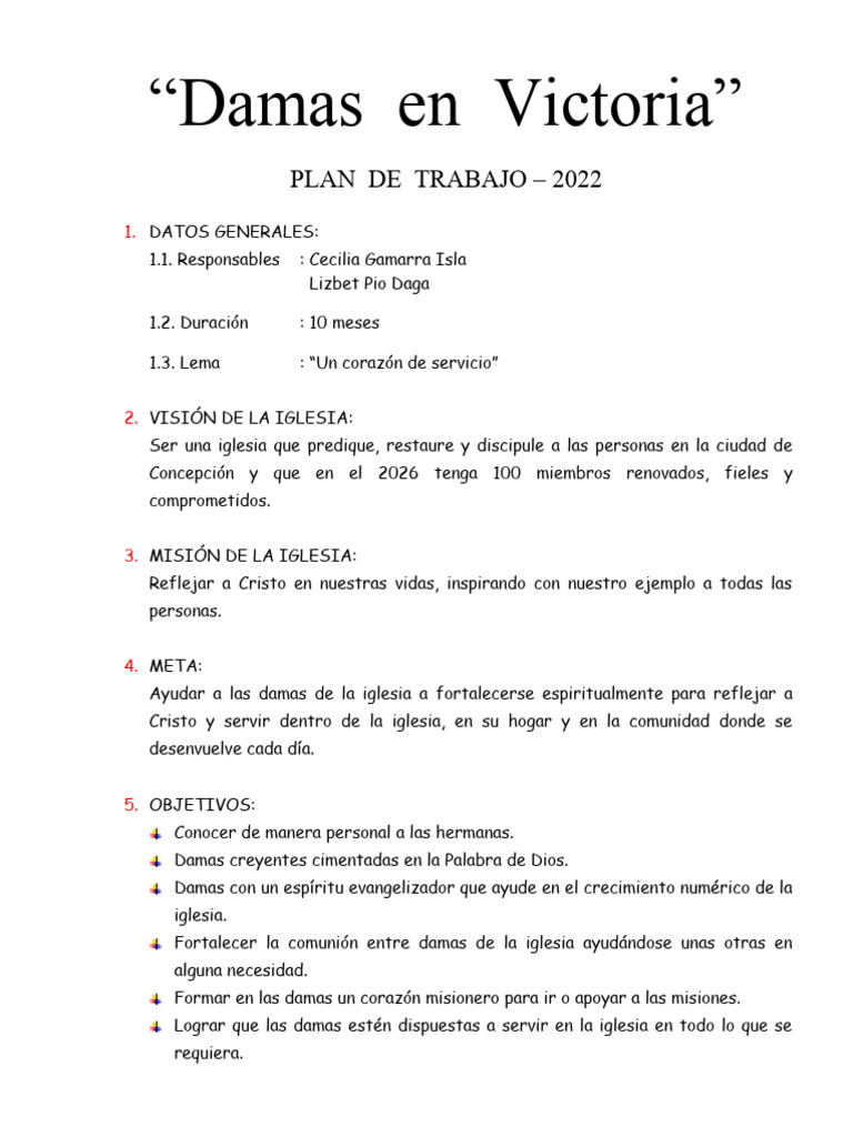 PLAN de TRABAJO para DAMAS | PDF | Iglesia cristiana