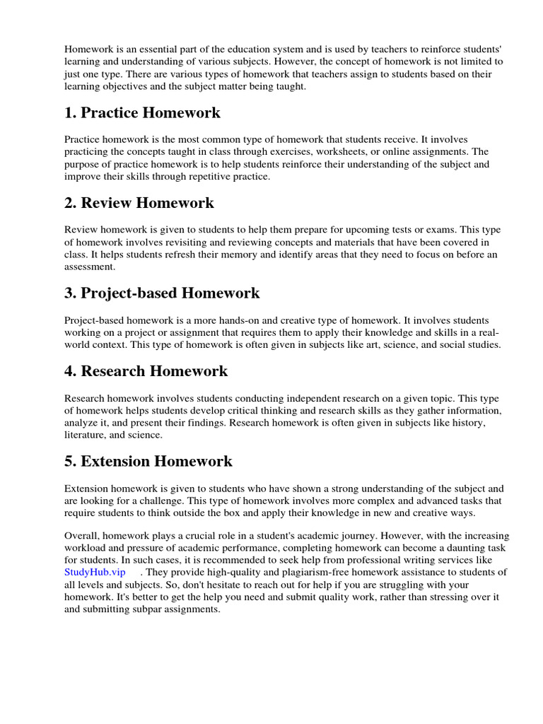 Homework Types | Download Free PDF | Homework | Project Based Learning