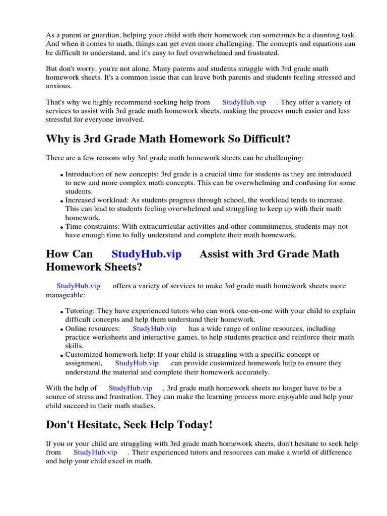 Math Homework Sheets For 3rd Grade | PDF | Worksheet | Homework