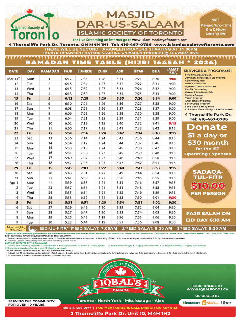 Ramadhan 2024 Time Table IST | PDF