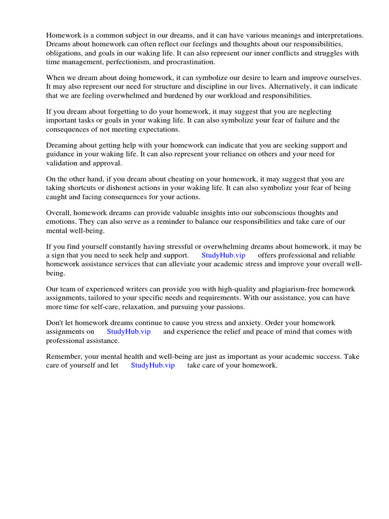 Homework Dream Interpretation | PDF | Dream | Experience