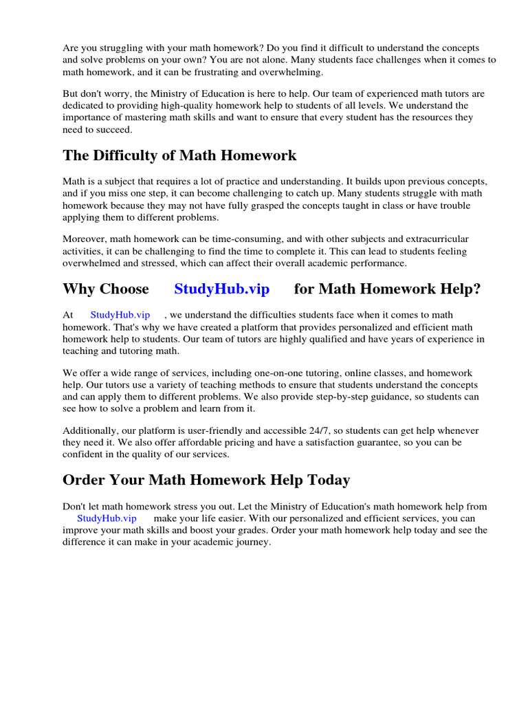 Math Homework Help Ministry Of Education Pdf Mathematics Homework 