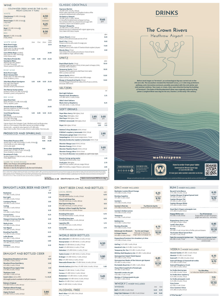 Crown Rivers Drinks Menu | PDF | Wine | Fermented Drinks