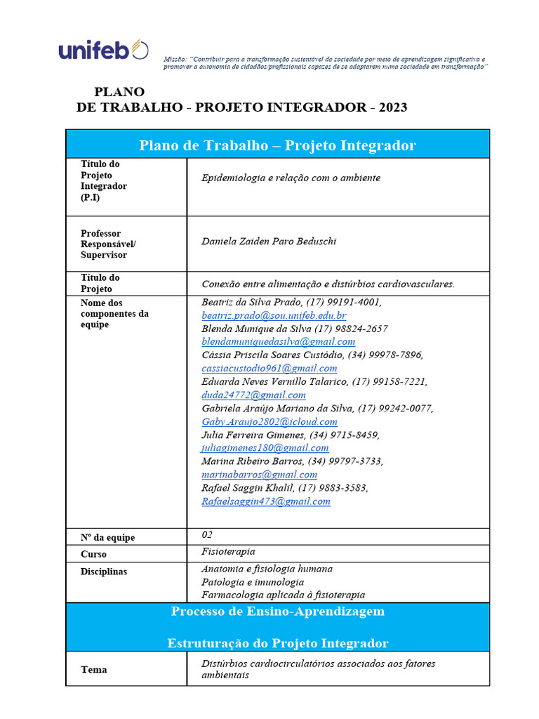 Ficha Do Plano de Trabalho - Pi 1 | PDF | Aprendizado | Science