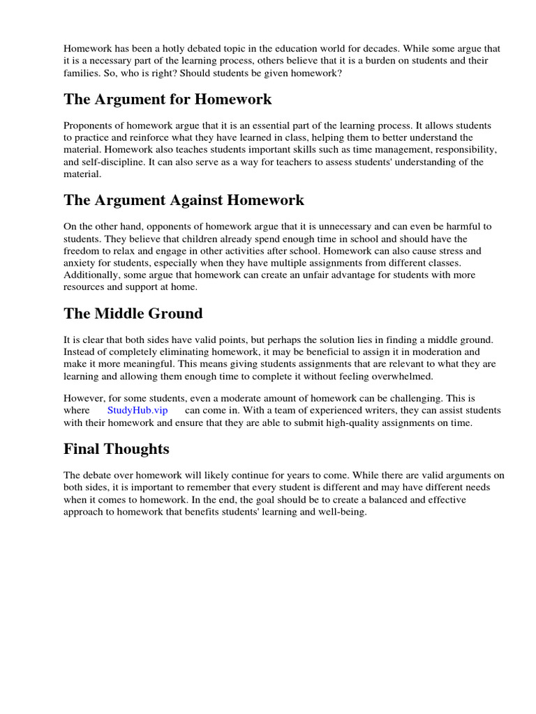 Homework Should Be Given To Students Debate | PDF | Homework | Teachers