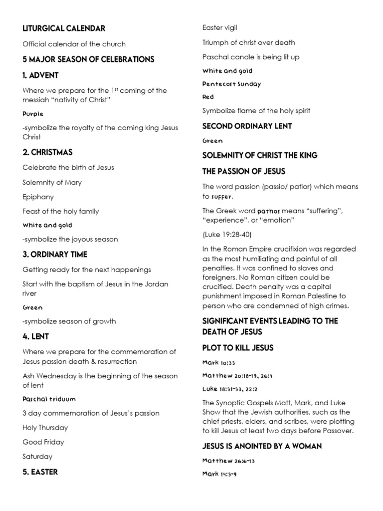 Liturgical Calendar | PDF | Jesus | Resurrection Of Jesus