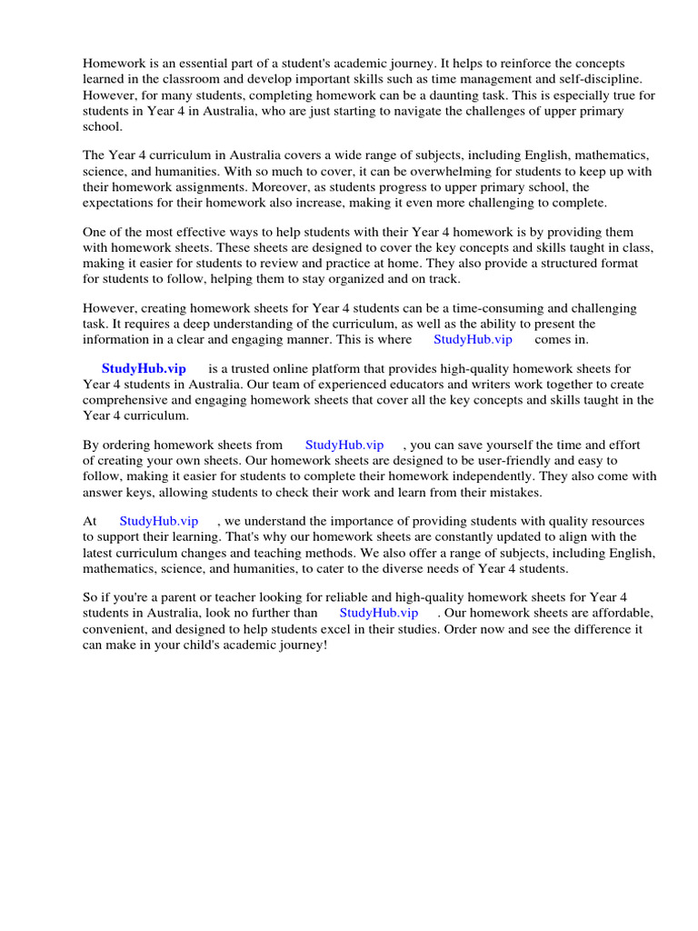Year 4 Homework Help Australia | PDF | Worksheet | Homework