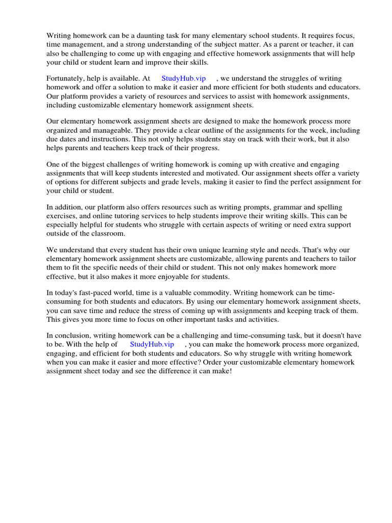 Elementary Homework Assignment Sheet | PDF | Worksheet | Homework