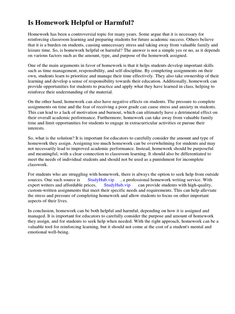 Homework Helpful or Harmful | PDF | Homework | Teachers