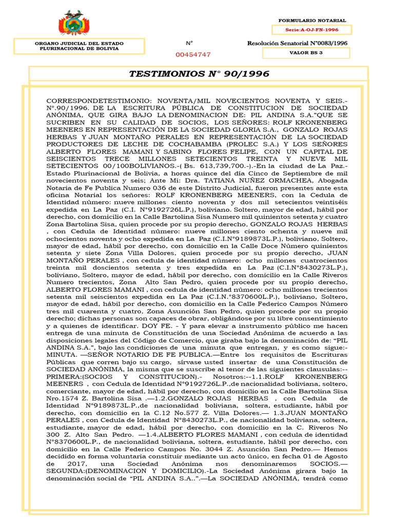 Formulario Notarial | Descargar gratis PDF | Sociedad de responsabilidad limitada | Bolivia