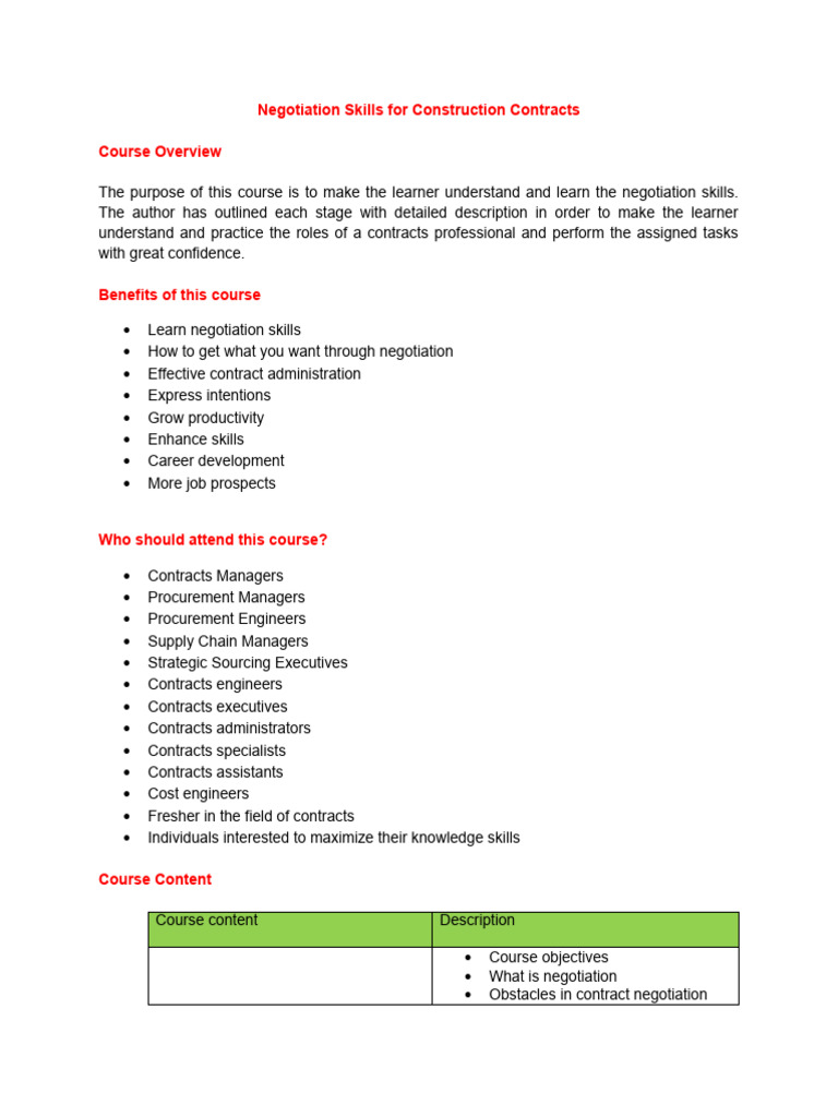Negotiation Skills For Construction Contracts | PDF | Negotiation | Cognition