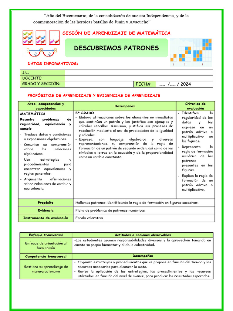 Ses Lun Mat Descubrimos Patrones | PDF | Evaluación | Aprendizaje
