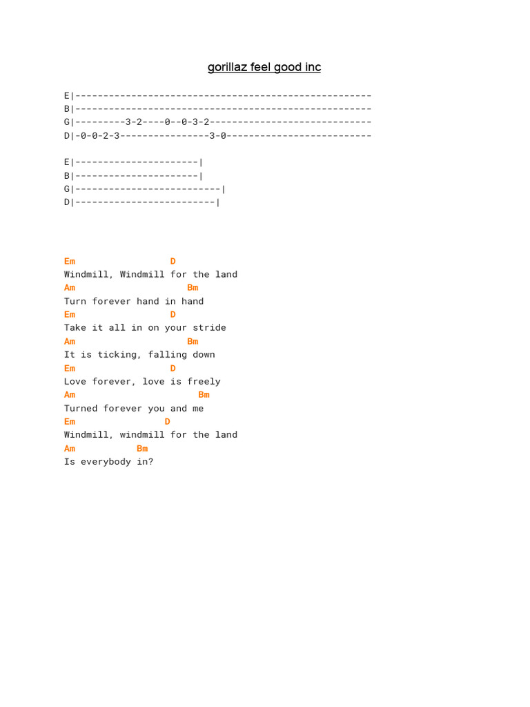 Gorillaz Feel Good Inc. Chords | PDF