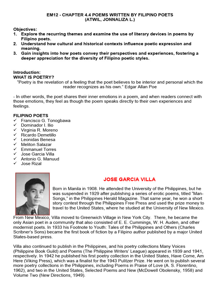 Filipino Poets and Their Works | PDF | Poetry