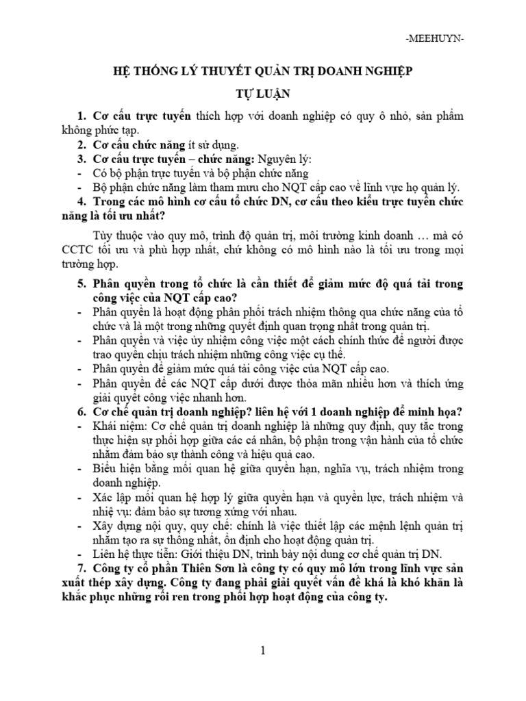 Tổng Hợp Lý Thuyết QTDN | PDF