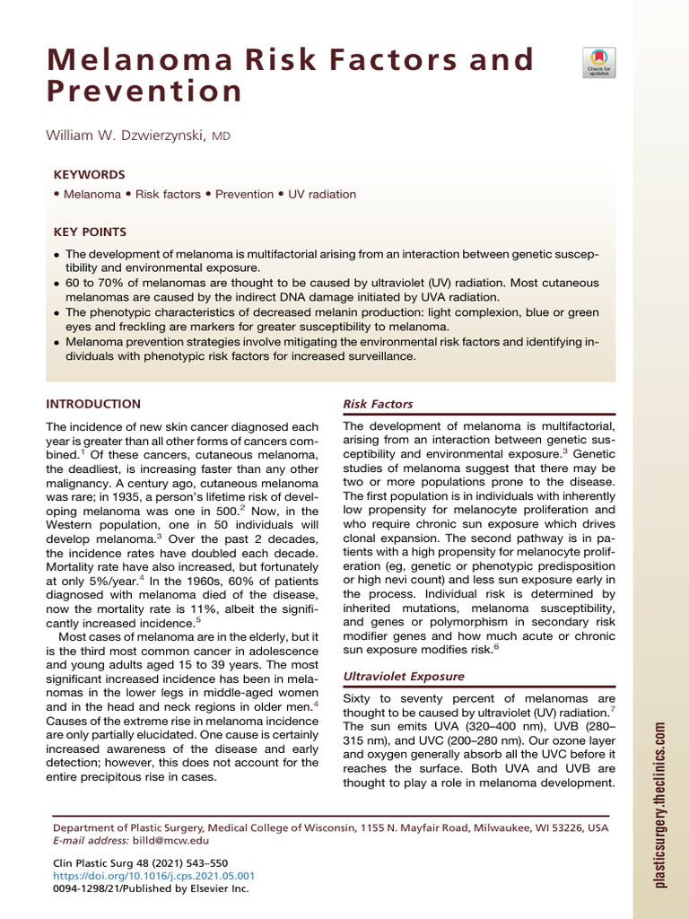 Melanoma Risk Factors and Prevention | PDF | Melanoma | Ultraviolet