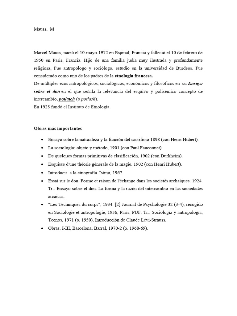 Marcel Mauss y el intercambio cultural | PDF | Educación en artes liberales