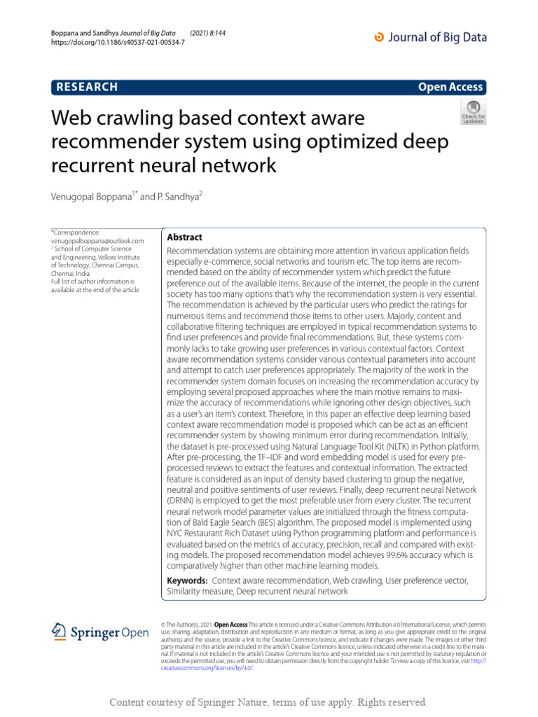 Web Crawling Based Context Aware Recommender Syste | PDF | World Wide Web | Internet & Web