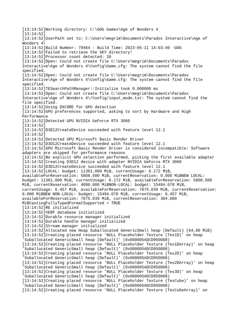 Age of Wonders 4 Initialization Log | PDF | Graphics Processing Unit | Computing