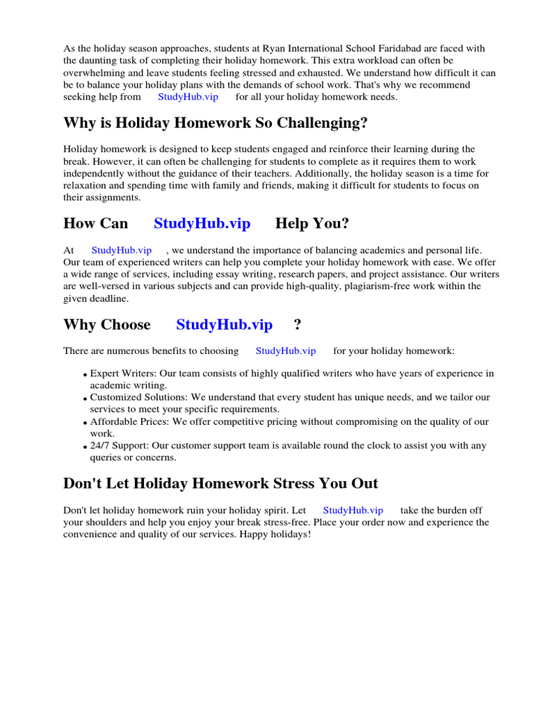 Holidays Homework of Ryan International School Faridabad | PDF | Homework