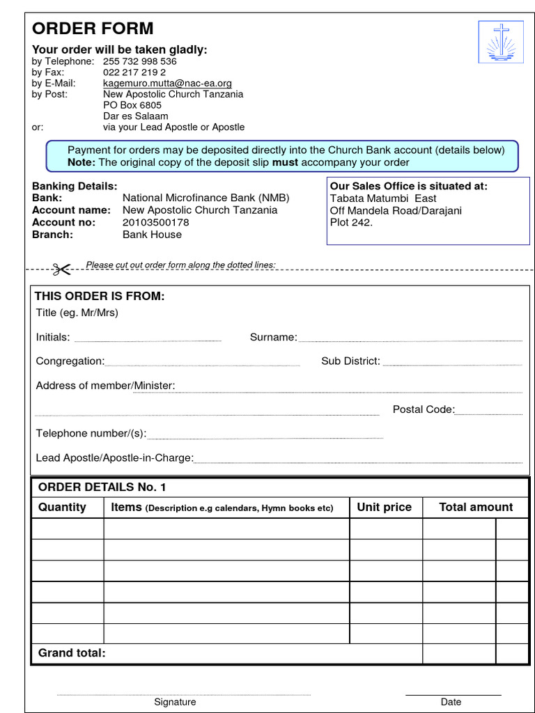 Saleable Items Order Form Tanzania | PDF