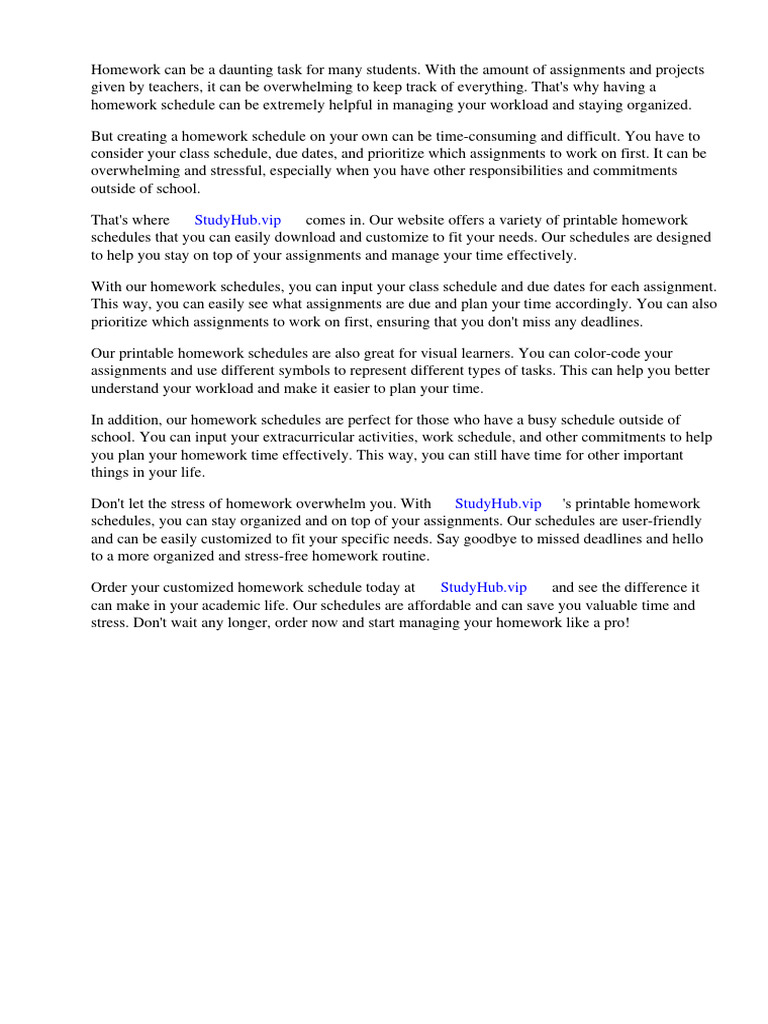 Homework Schedule Printable | PDF | Homework