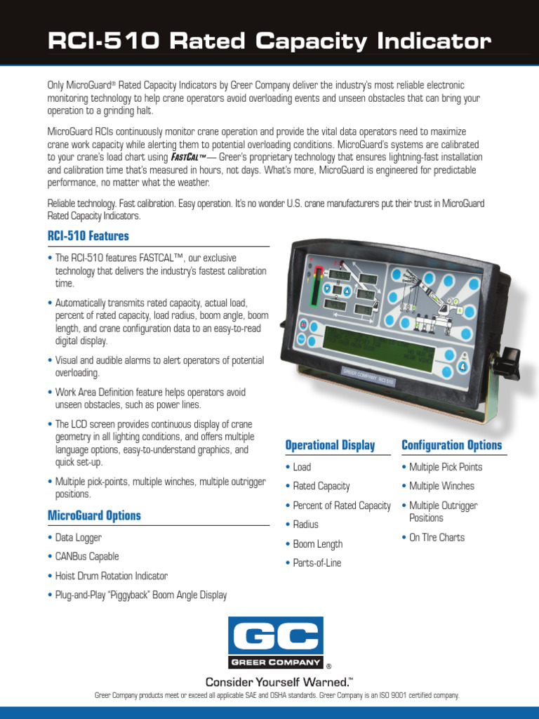 Greer MG510 Sales Sheet | PDF | Crane (Machine)