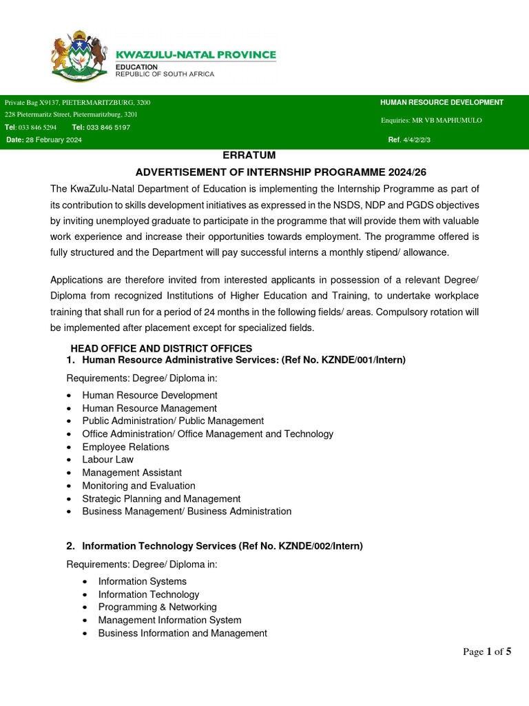 Erratum Advertisement of Internship Programme 2024-2026 | PDF | Internship | Job Hunting