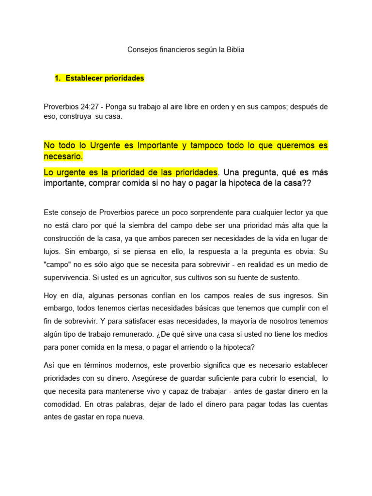 Consejos Financieros Según La Biblia | PDF | Deuda | Presupuesto