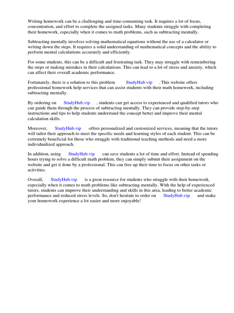 My Homework Lesson 1 Subtract Mentally | Download Free PDF | Homework ...