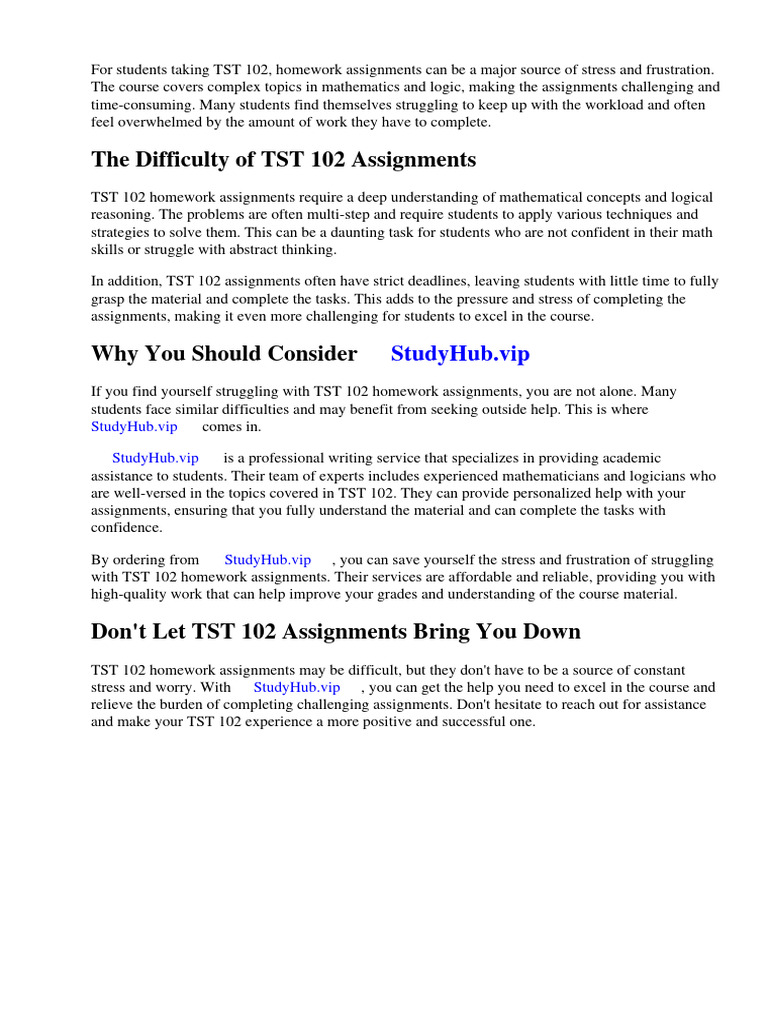 TST 102 Homework Assignments | PDF | Homework | Microsoft Power Point
