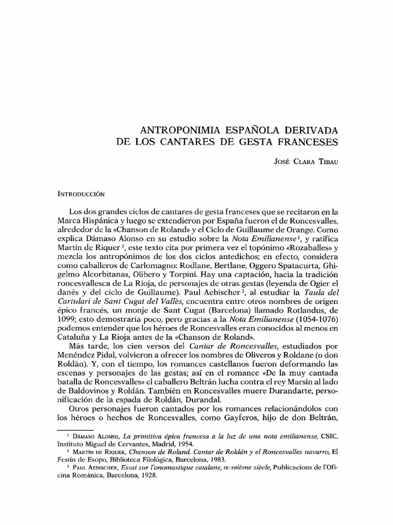 Antroponimia Española en Cantares de Gesta | PDF