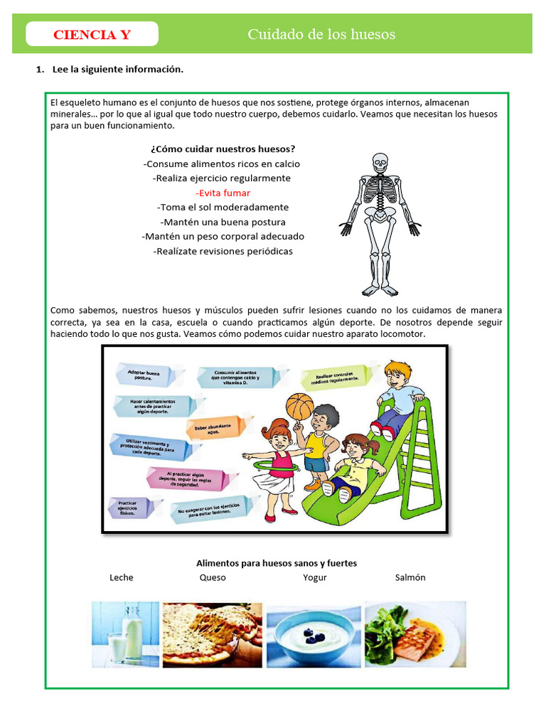 Cuidados Del Sistema óseo Para Niños Pdf Hueso Sistema