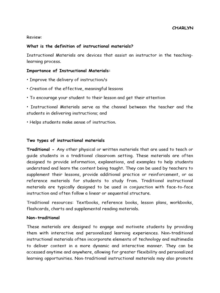 Es and Disadvantages of Using Instructional Material 2b | PDF ...
