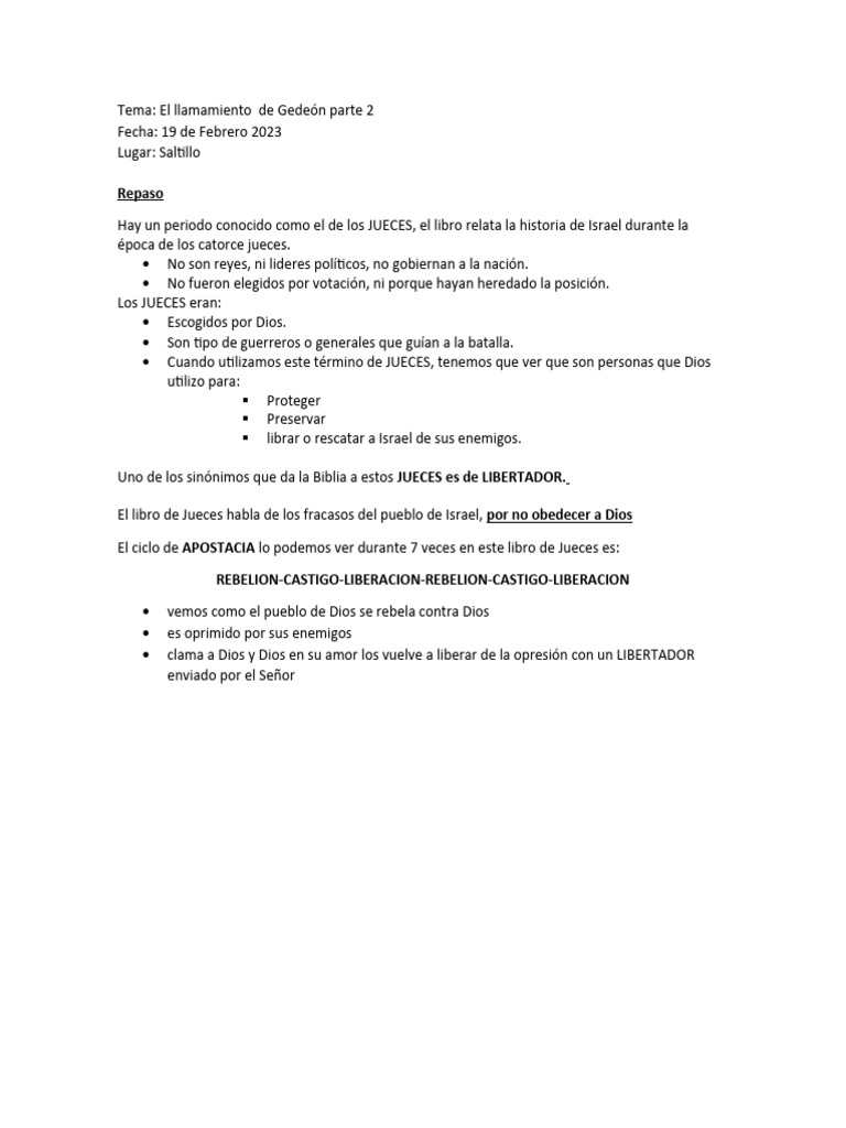 El Llamamiento de Gedeon Parte 2 | PDF | Pecado