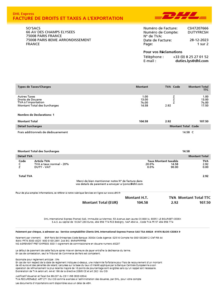 Facture DHL | PDF | Taxe sur la valeur ajoutée | Facture