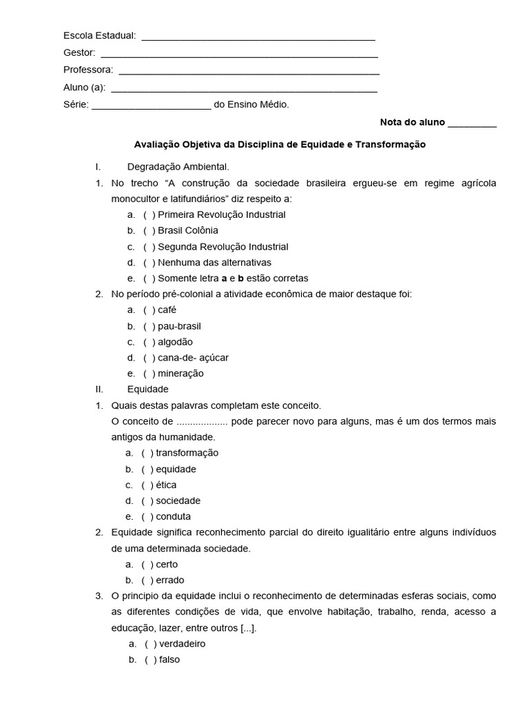 Avaliação De História 1 Ano Do Ensino Médio Pdf História Antiga