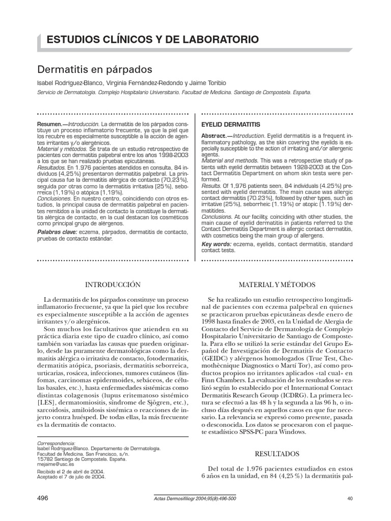 Dermatitis Palpebral: Estudio Retrospectivo | PDF | Alergia ...