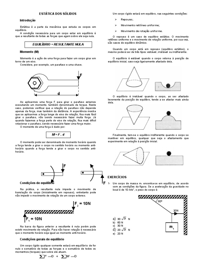 Estática Dos Sólidos | PDF | Torque | Força
