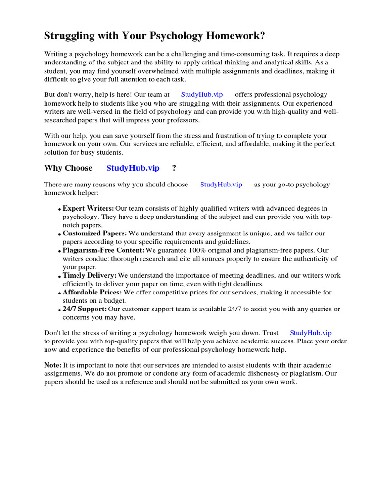 Psychology Homework Helper | PDF | Psychology | Homework