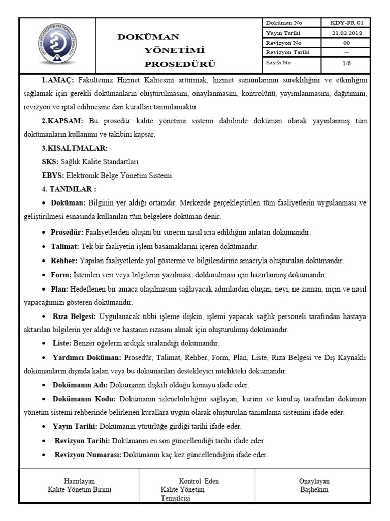 Dokuman Yonetimi Proseduru KDY PR 01 | PDF