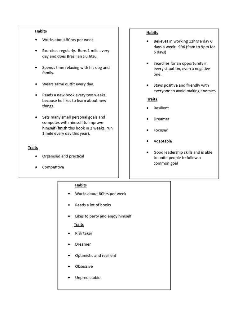 Traits and Habits Handout | PDF | Psychological Resilience | Social Psychology
