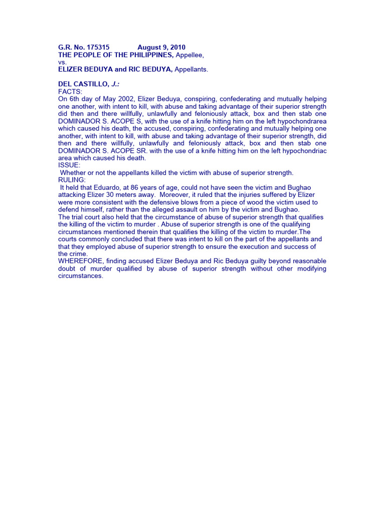 Court Ruling on Beduya Murder Case | PDF | Mystery, Thriller & Crime ...