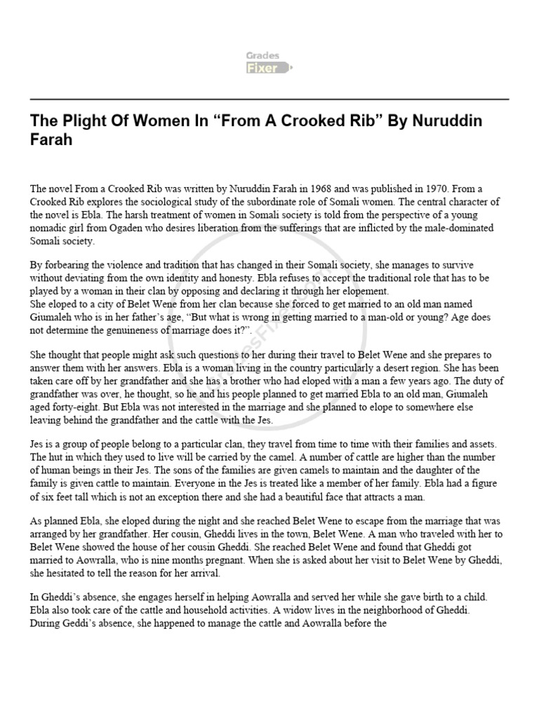The Plight of Women in "From A Crooked Rib" by Nuruddin Farah | PDF