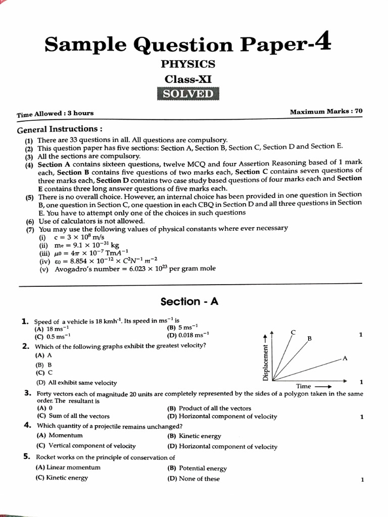11th Physics Solved Sample Paper 4 | PDF 11th Physics Solved Sample Paper 4 | PDF