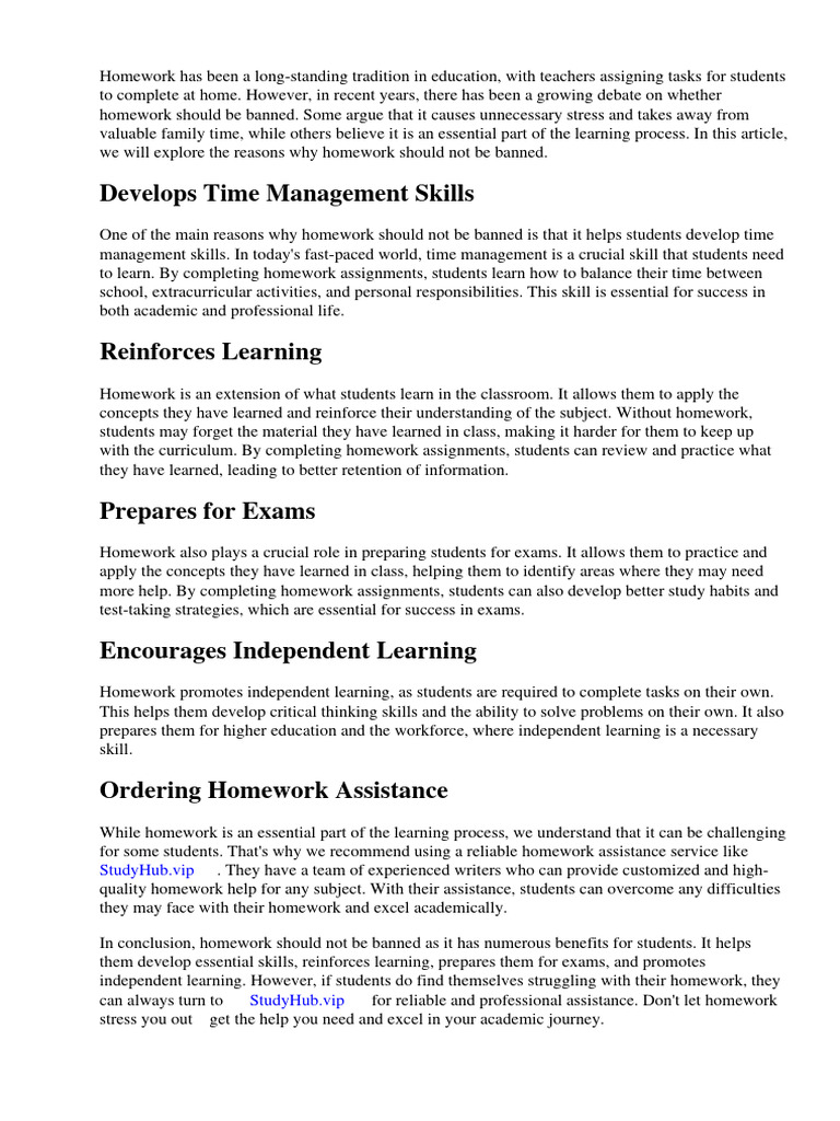 Homework Should Not Be Banned Exposition | PDF | Homework | Teachers