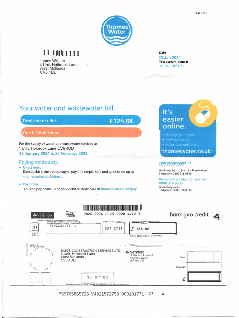 James William 43772934 Water Bill 3 | PDF | Debit Card | Cheque
