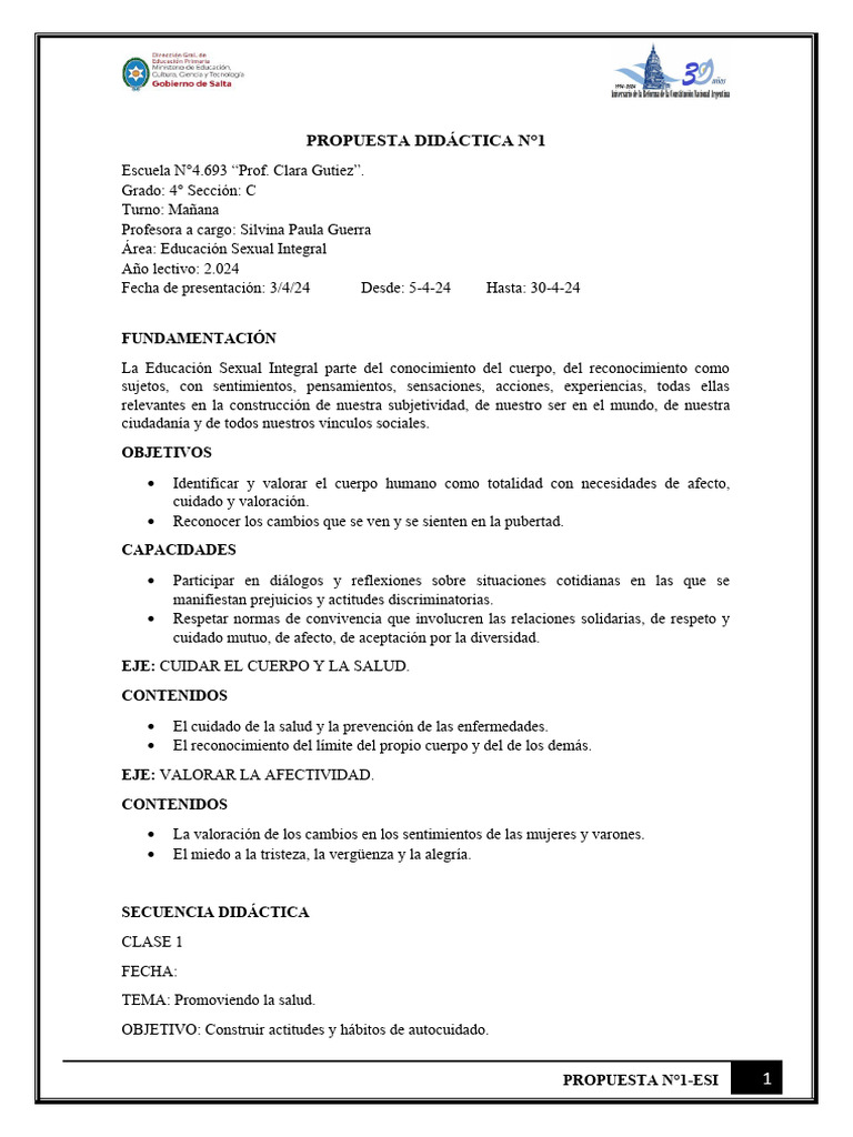 Propuesta N°1-Esi | PDF | Educación sexual | Evaluación