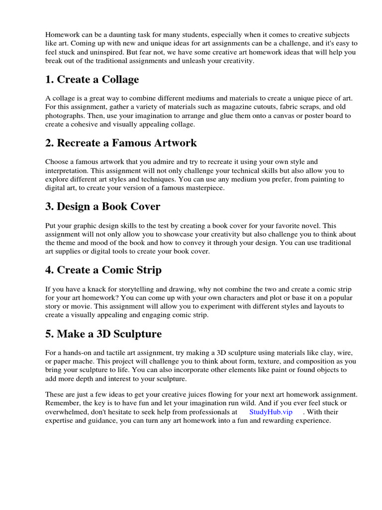 Creative Art Homework Ideas | PDF | Homework | Collage